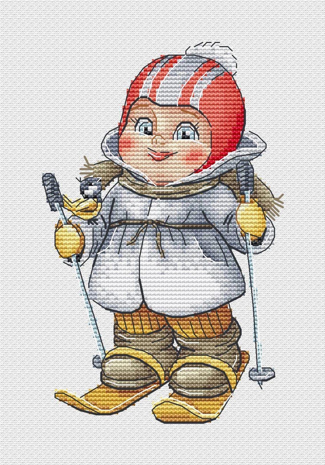 Boy Skier Cross Stitch Pattern ; Winter Sport Ornament ; Kids ...