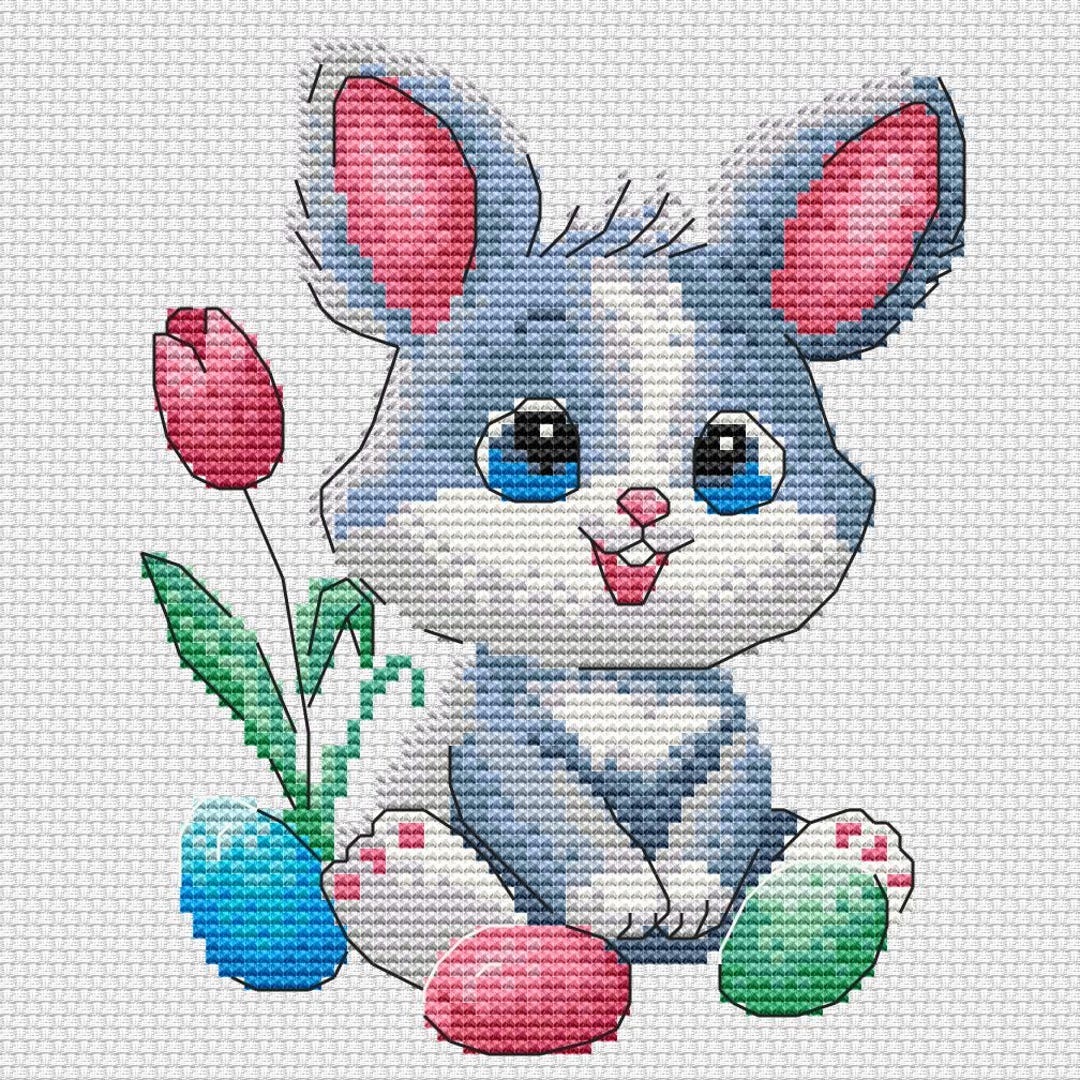 Easter Bunny Cross-stitch Pattern ; Rabbit With Eggs Embroidery Pattern ...