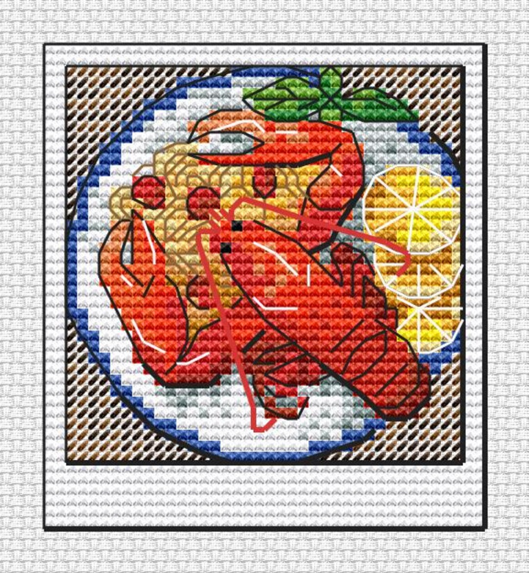 Lobster Cross-stitch Pattern ; Food Embroidery (PDF Pattern) ; Plate ...