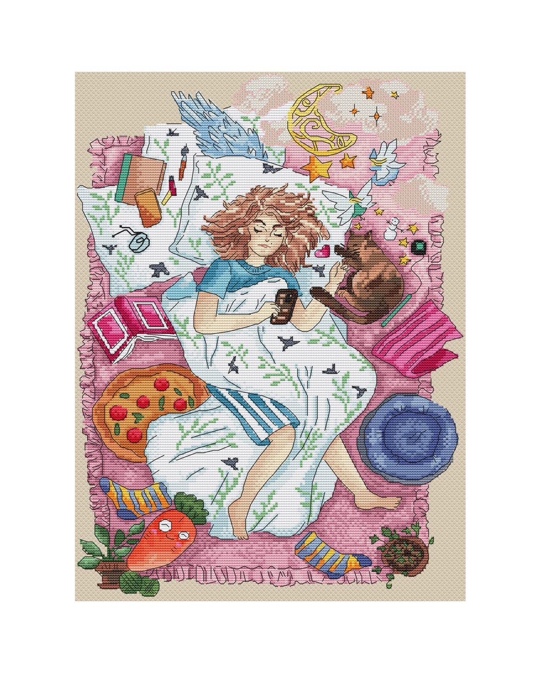 Sleeping Girl Cross Stitch Pattern ; Teen Room Embroidery Embroidery ...