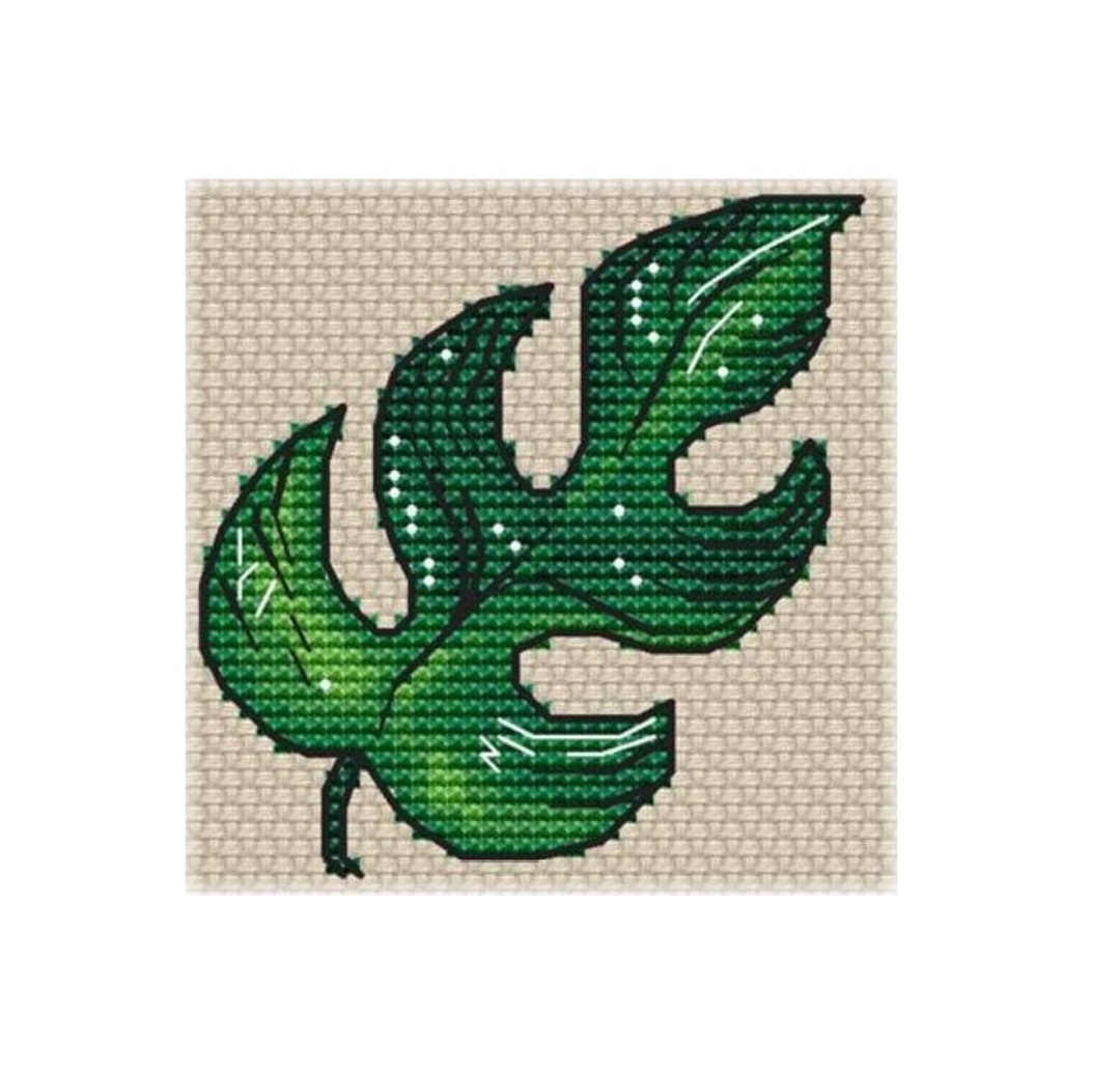 Green Leaf Cross-stitch Pattern: Botanical Embroidery Design (PDF ...