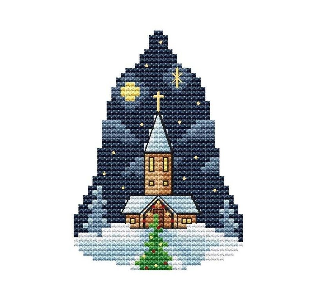 Church at Night Cross Stitch Pattern ; Christmas Embroidery Pattern ...