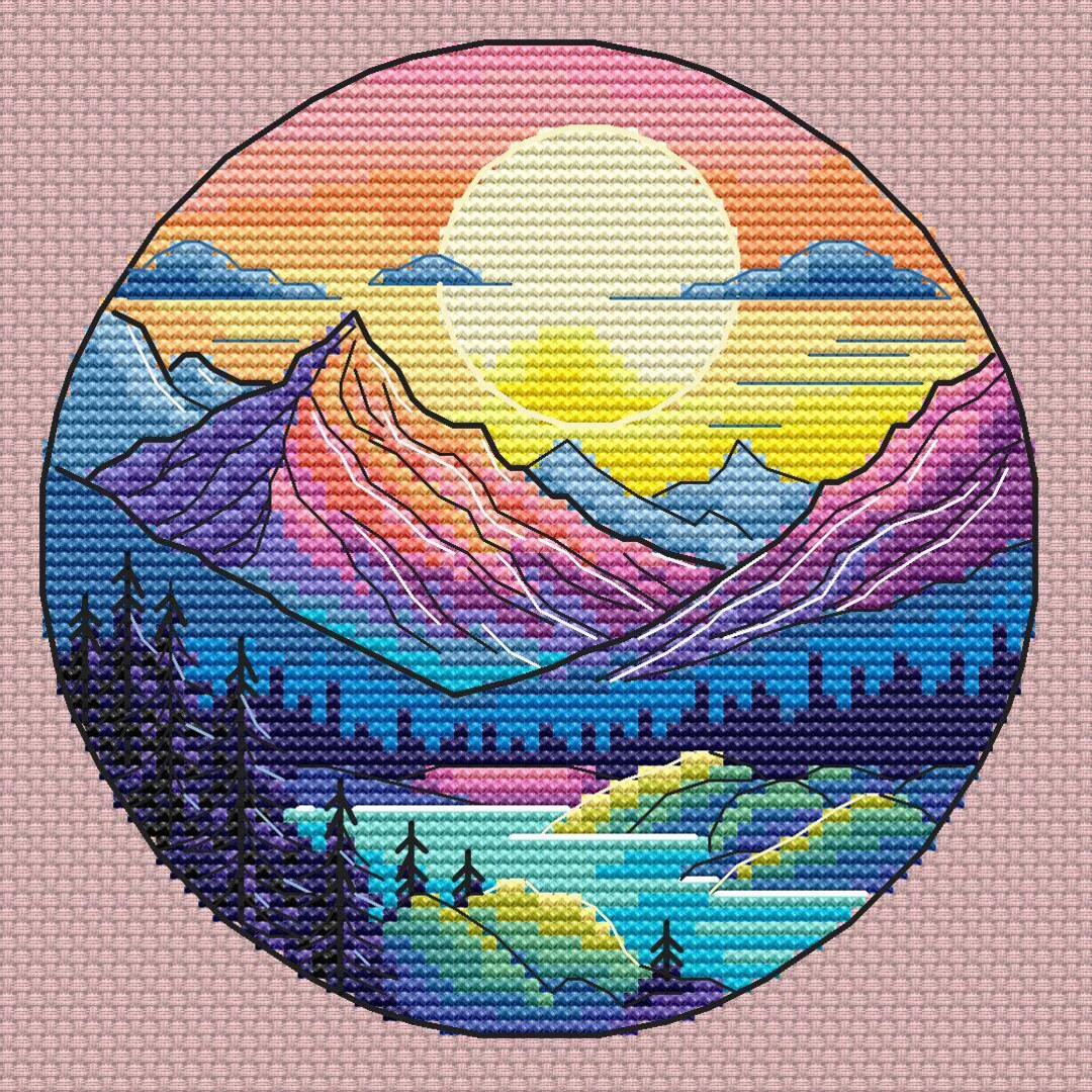 Mountain Lake Cross Stitch Pattern ; Landscape Embroidery ; Digital PDF ...