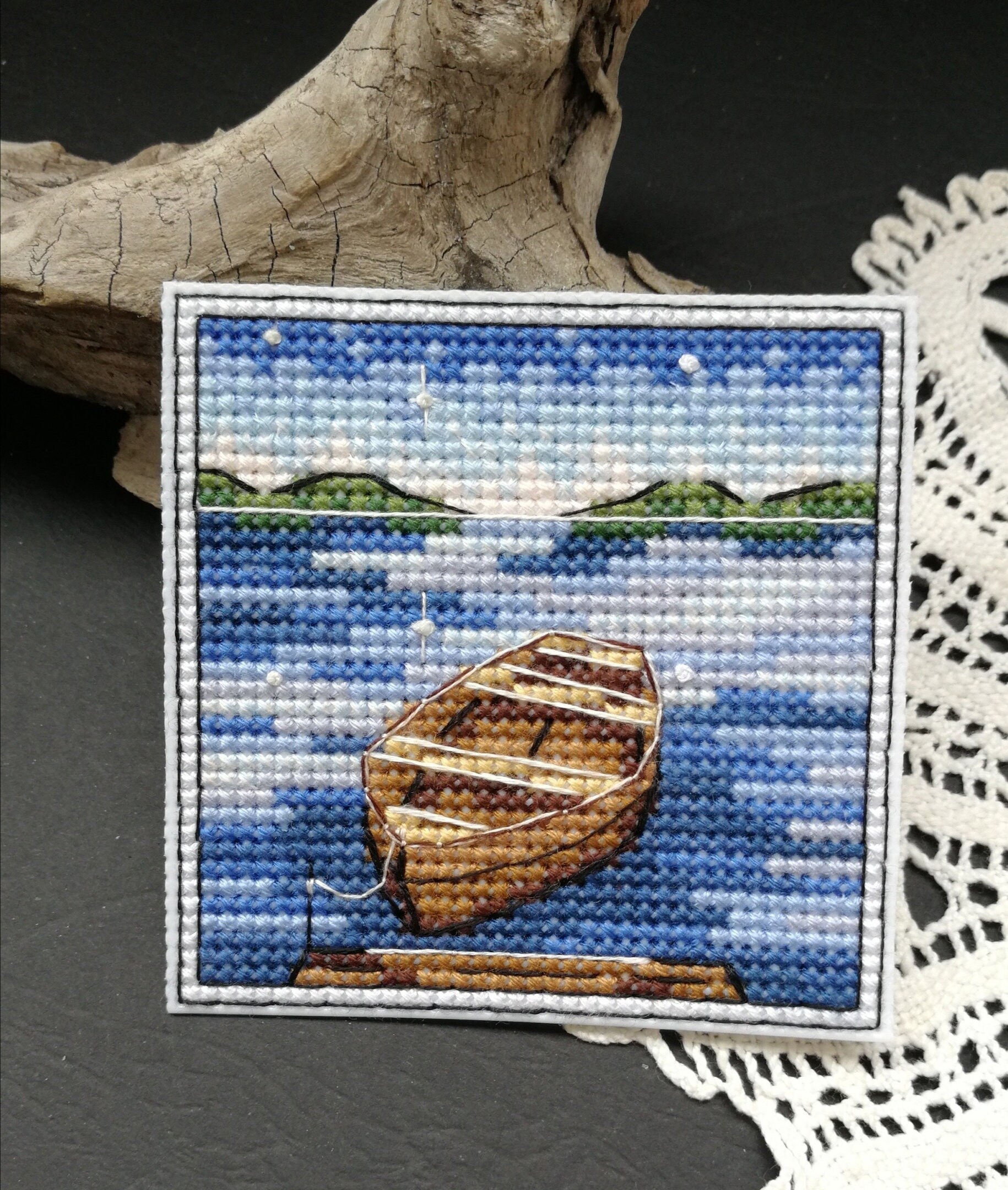 Wooden Boat Cross-stitch PDF Pattern ; Pier Embroidery Pattern ...