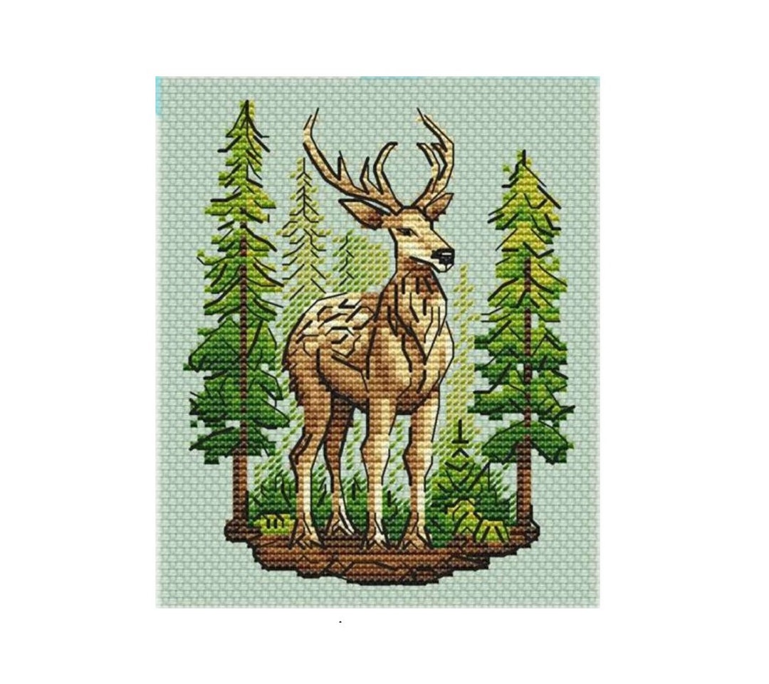 Deer in Forest Cross Stitch Pattern: Animal Embroidery (PDF Pattern) - Etsy
