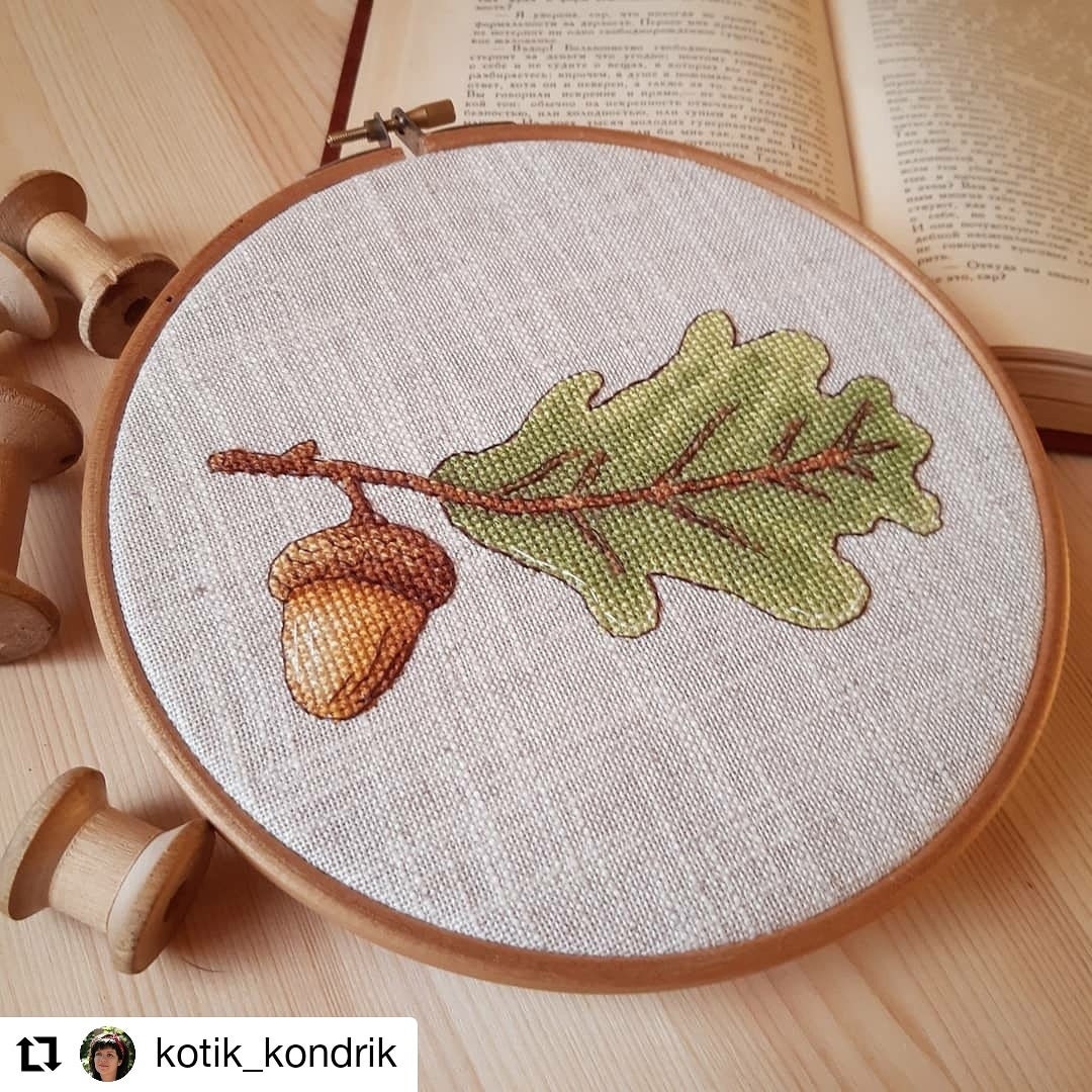 Acorn Cross Stitch Pattern ; Botanical Ornament ; Oak Leaf Embroidery ...