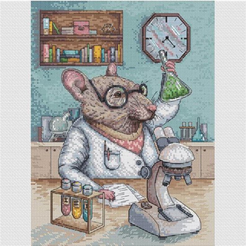 Scientist Mouse Cross-stitch Pattern ; Gift for Geneticist ; Gift for ...