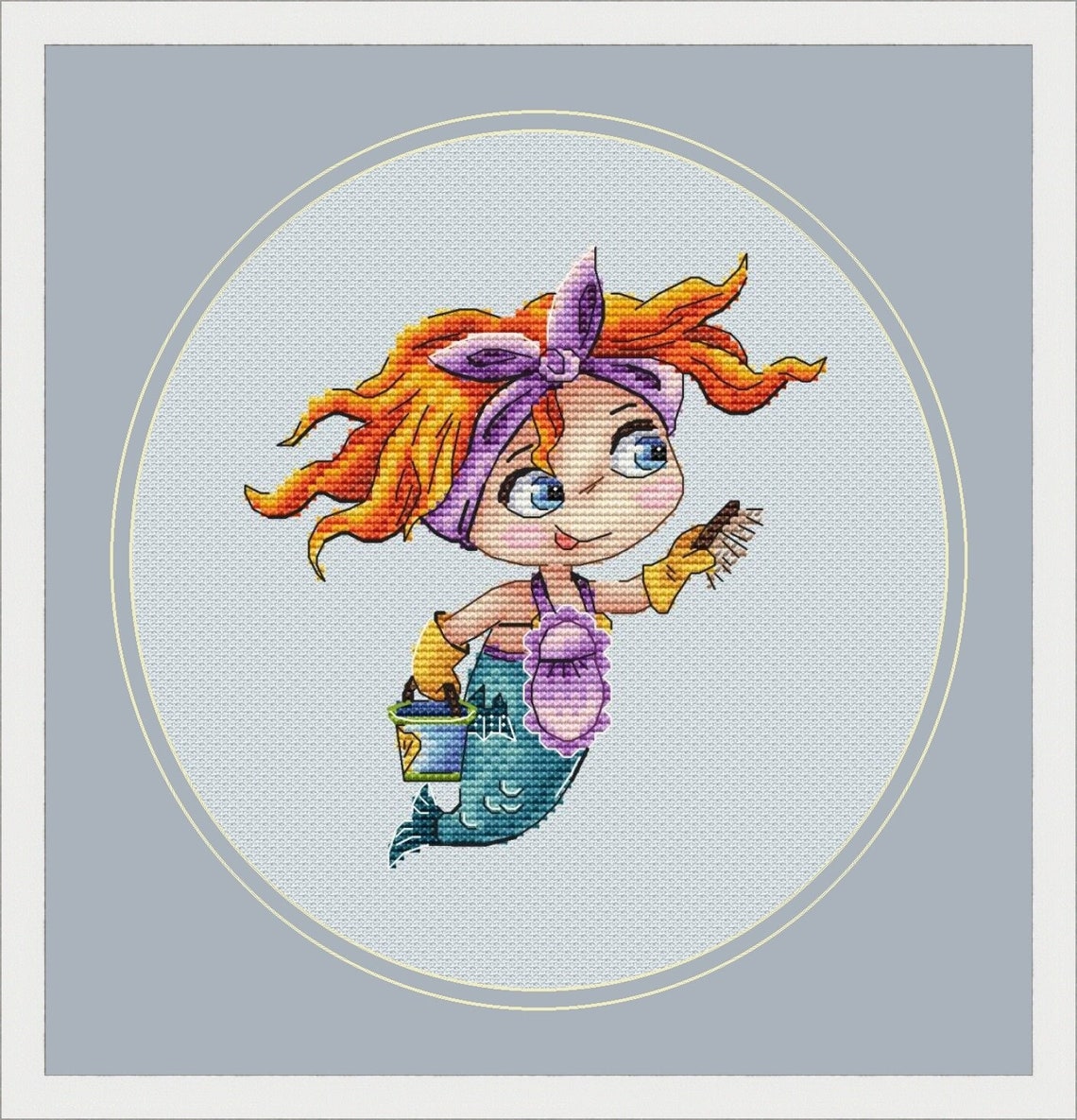 Cute Mermaid PDF Pattern ; Sea Girl Modern Wall Decor Pattern ; Digital ...