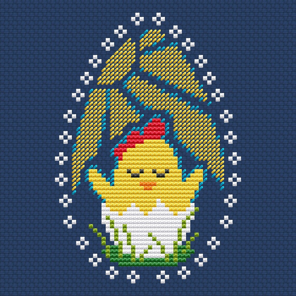 Easter Chick Cross-stitch Pattern: Colorful Egg Embroidery (PDF Pattern) - Etsy