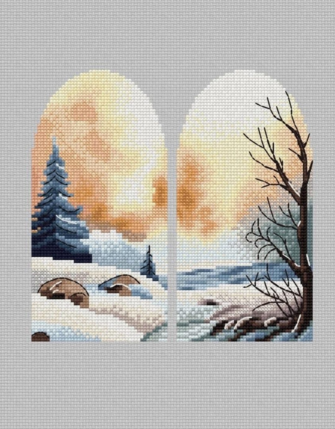 Mittens Landscape Cross-stitch Pattern ; Thaw Landscape Embroidery ...