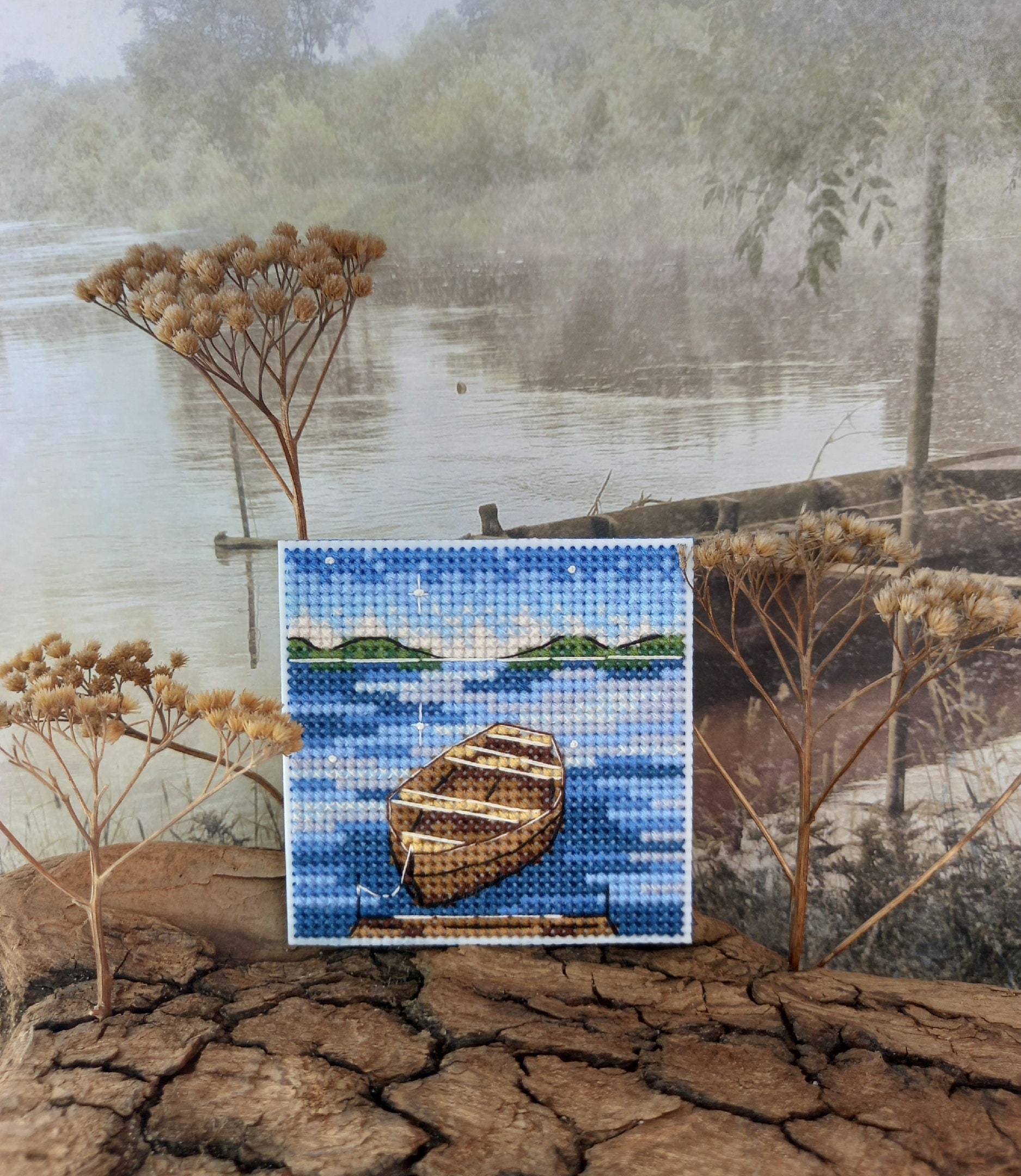 Wooden Boat Cross-stitch PDF Pattern Pier Embroidery Pattern Digital ...