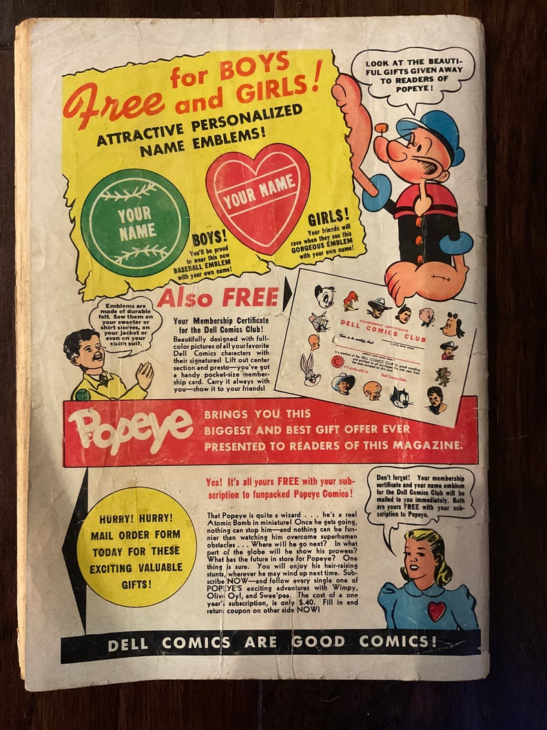 Vintage Dell Comic Book Popeye Vol. 1 No. 14 1950 - Etsy