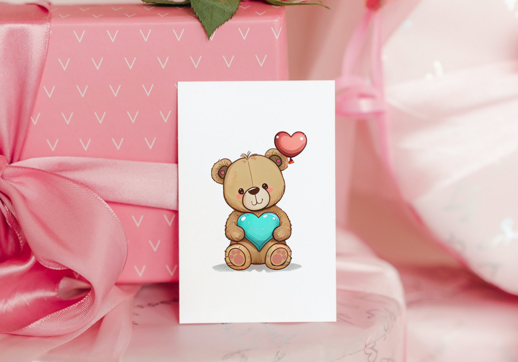 Valentine Teddy Bear Clipart Minimal Teddy Bear Art Digital Download ...