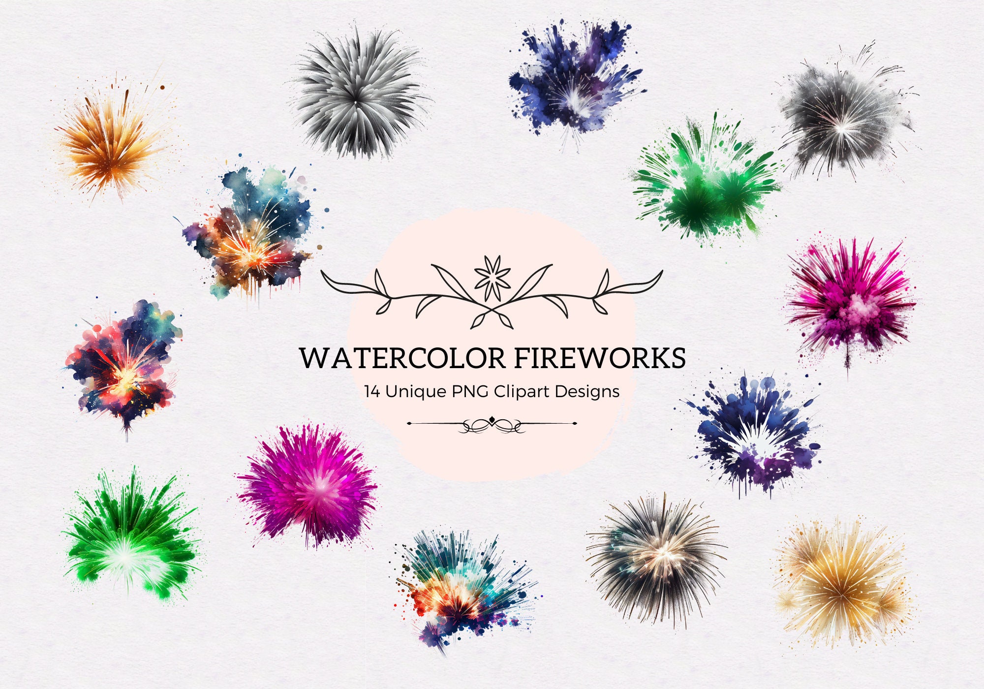 Watercolor Fireworks Pngs Firework Png Digital Download - Etsy