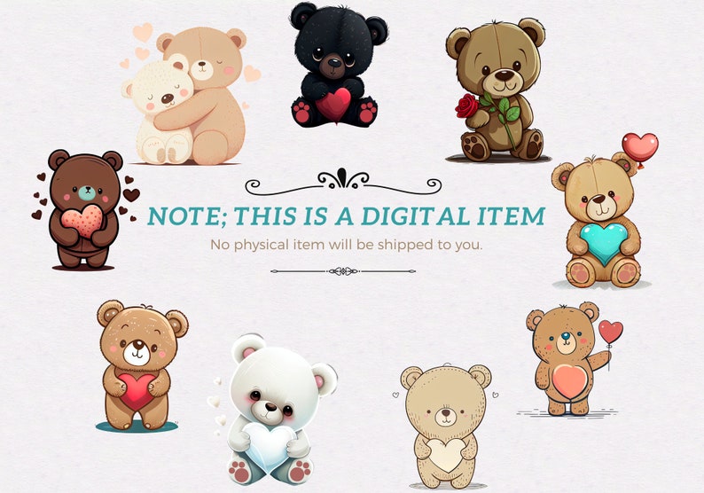 Valentine Teddy Bear Clipart Minimal Teddy Bear Art Digital Download ...