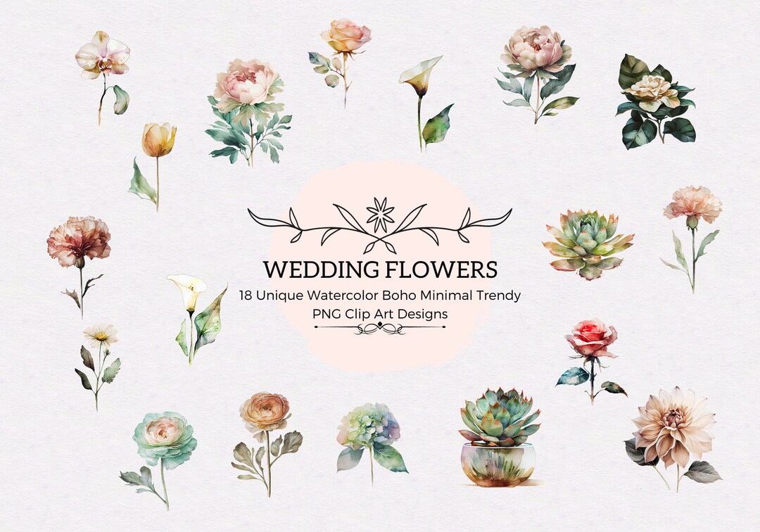 Watercolor Flower Clipart | Boho Flower Art | Digital Download Bundle ...
