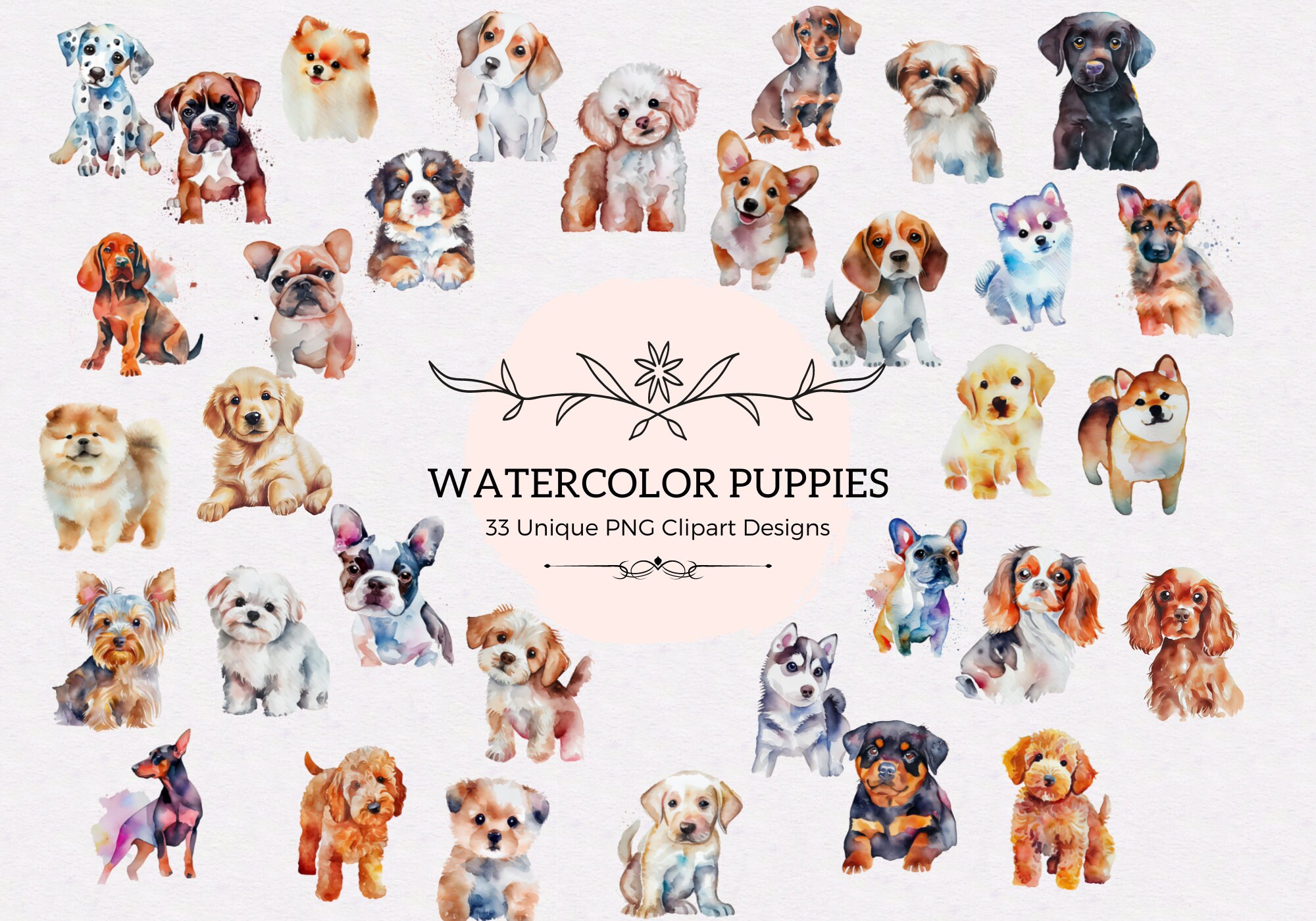33 Watercolor Puppies Clipart Bundle Puppy Png Dog Png - Etsy