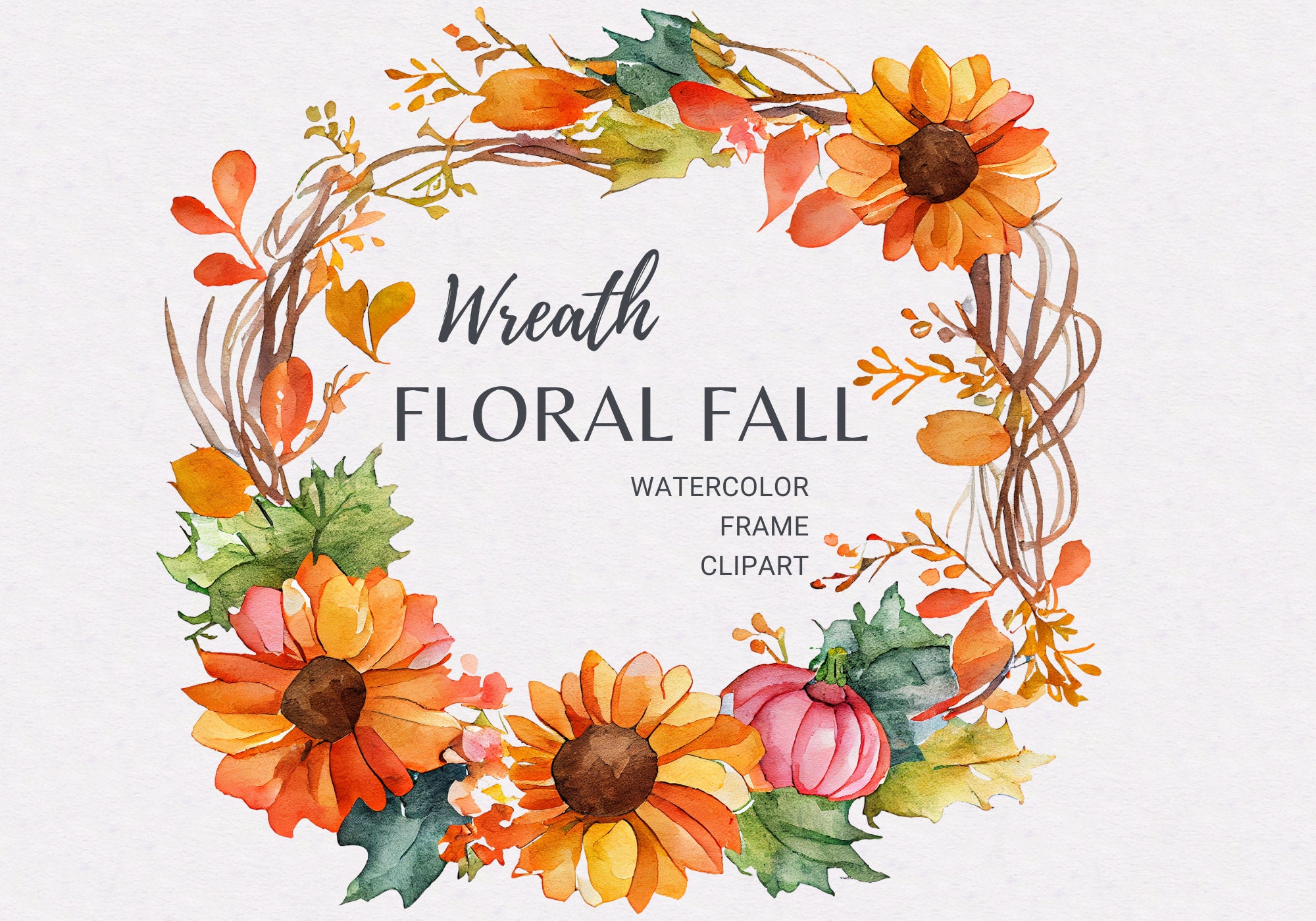 Fall Floral Wreath Watercolor Wreath PNG Floral Clipart Sublimation PNG ...