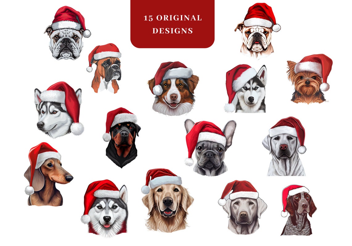Dogs Wearing Santa Hats Clipart Christmas Dogs Cute Animal - Etsy