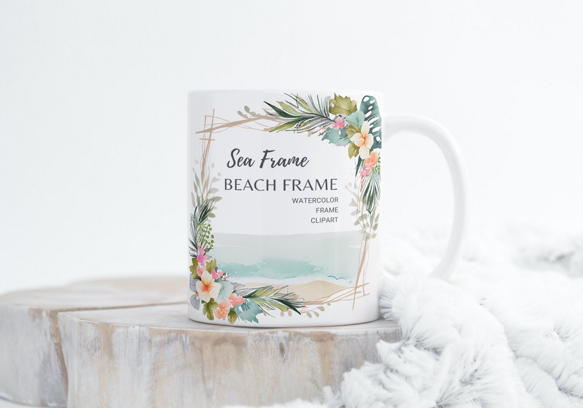 Beach Watercolor Frame PNG Floral Beach Clipart Floral Beach Frame Sea ...
