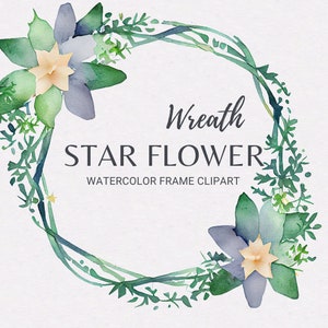 Watercolor Wreath PNG | Floral Clipart | Floral Frame | Star Flower ...