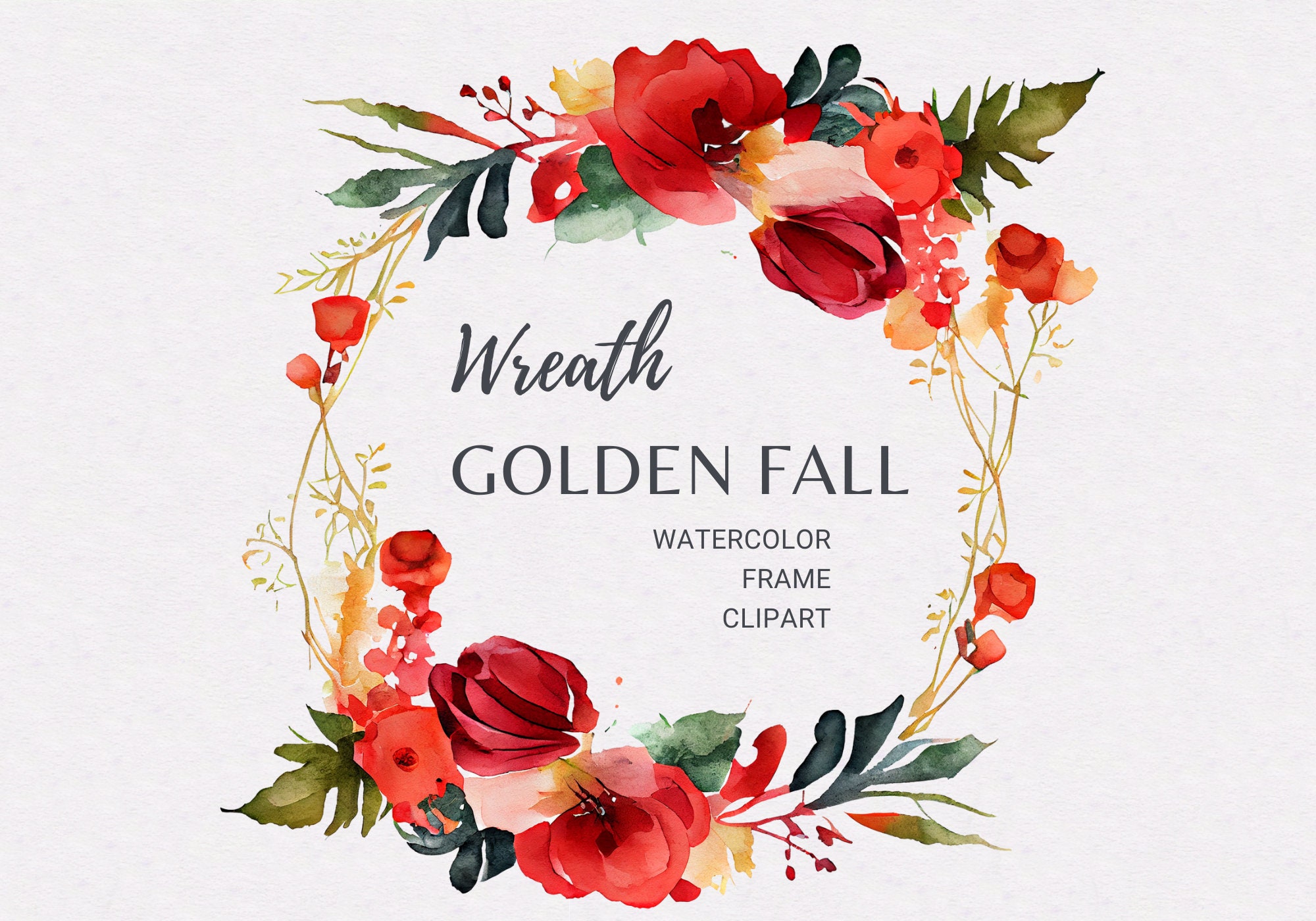 Golden Fall Floral Wreath Watercolor Wreath PNG Floral Clipart ...