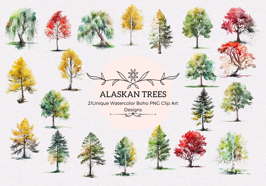 PNG Tree Clipart | Watercolor Boho Tree Art | Digital Download Bundle ...