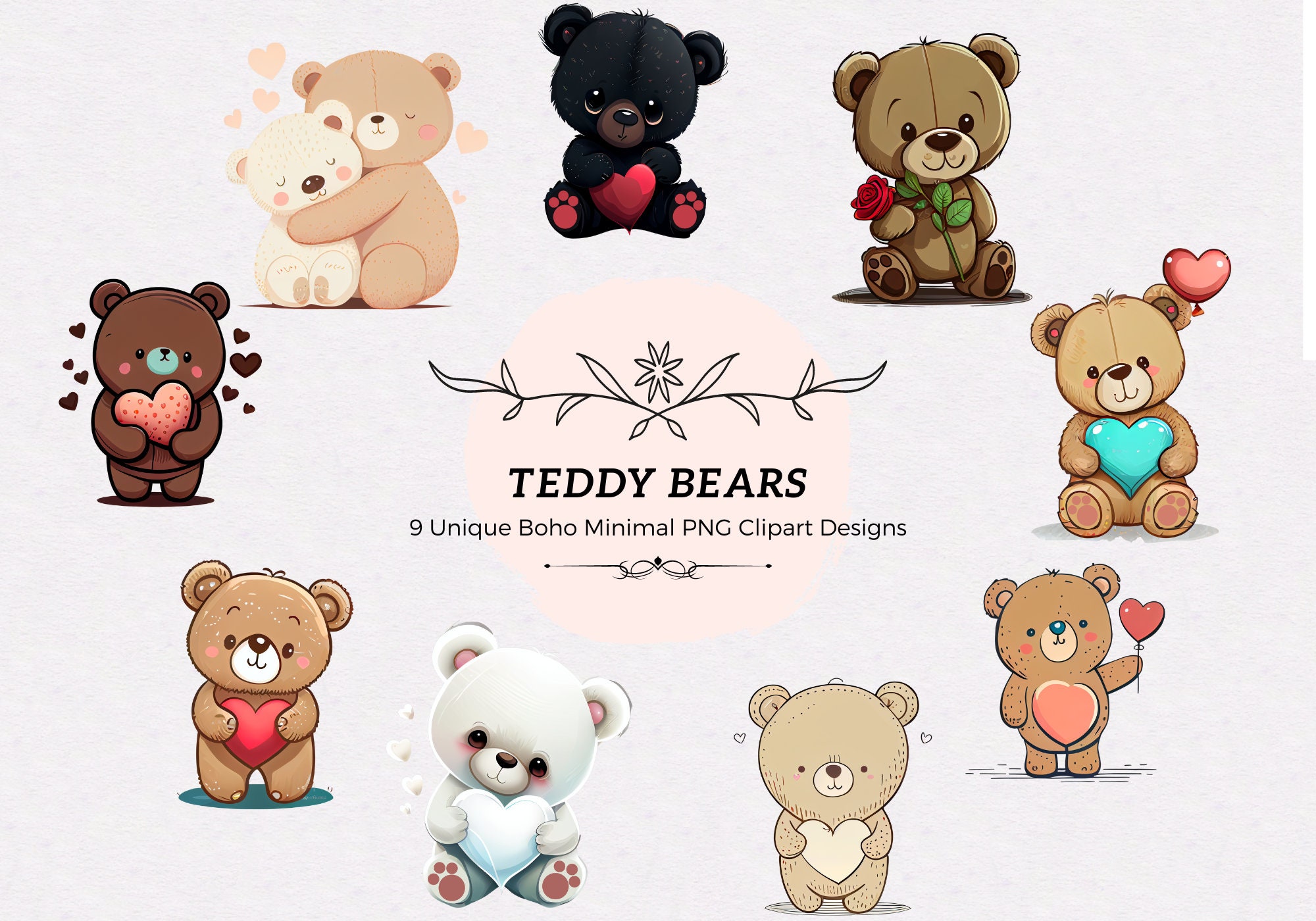 Valentine Teddy Bear Clipart Minimal Teddy Bear Art Digital Download ...