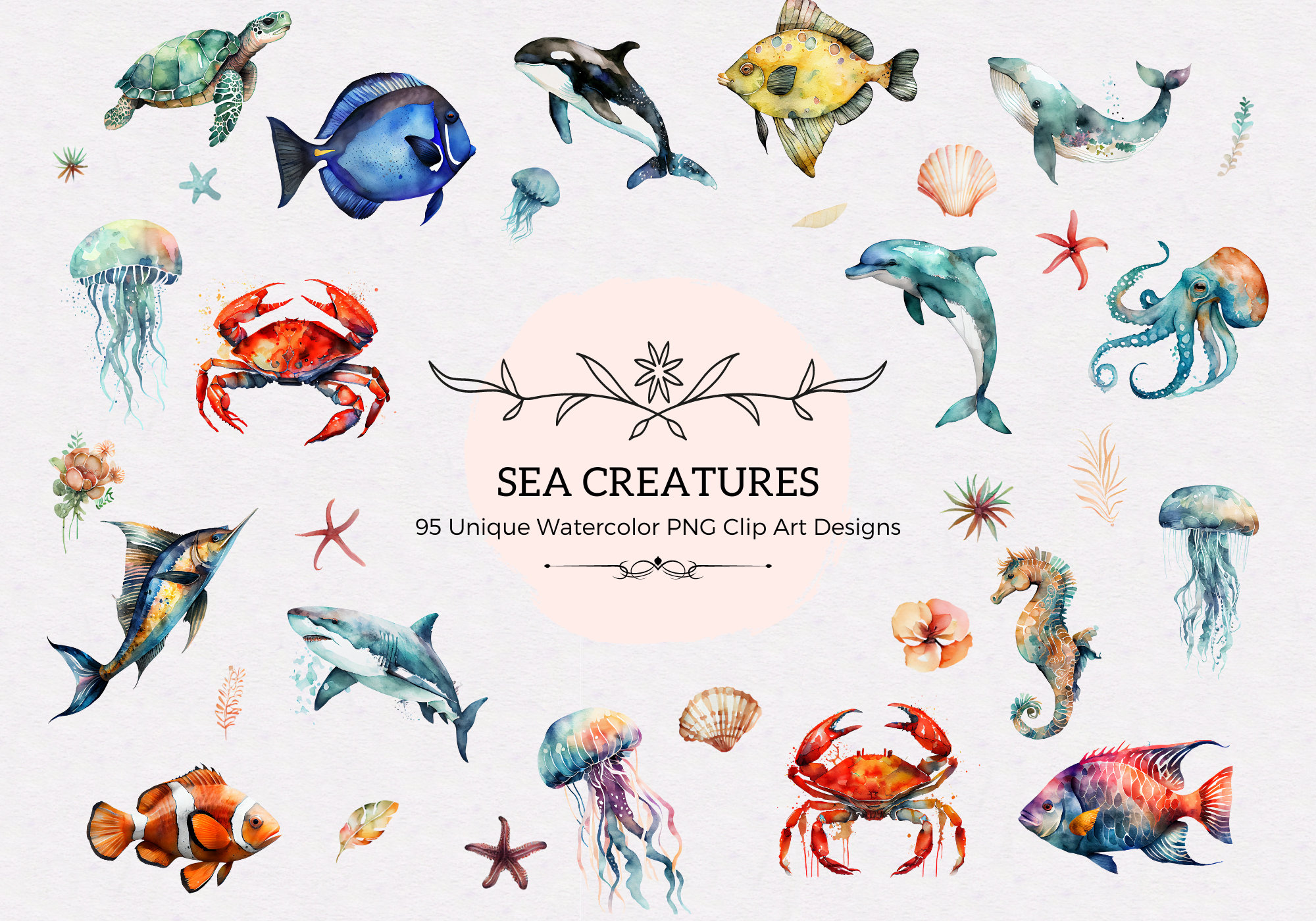Sea Animal Clip Art 95 Crustacean Core PNG Digital Downloads Fish ...