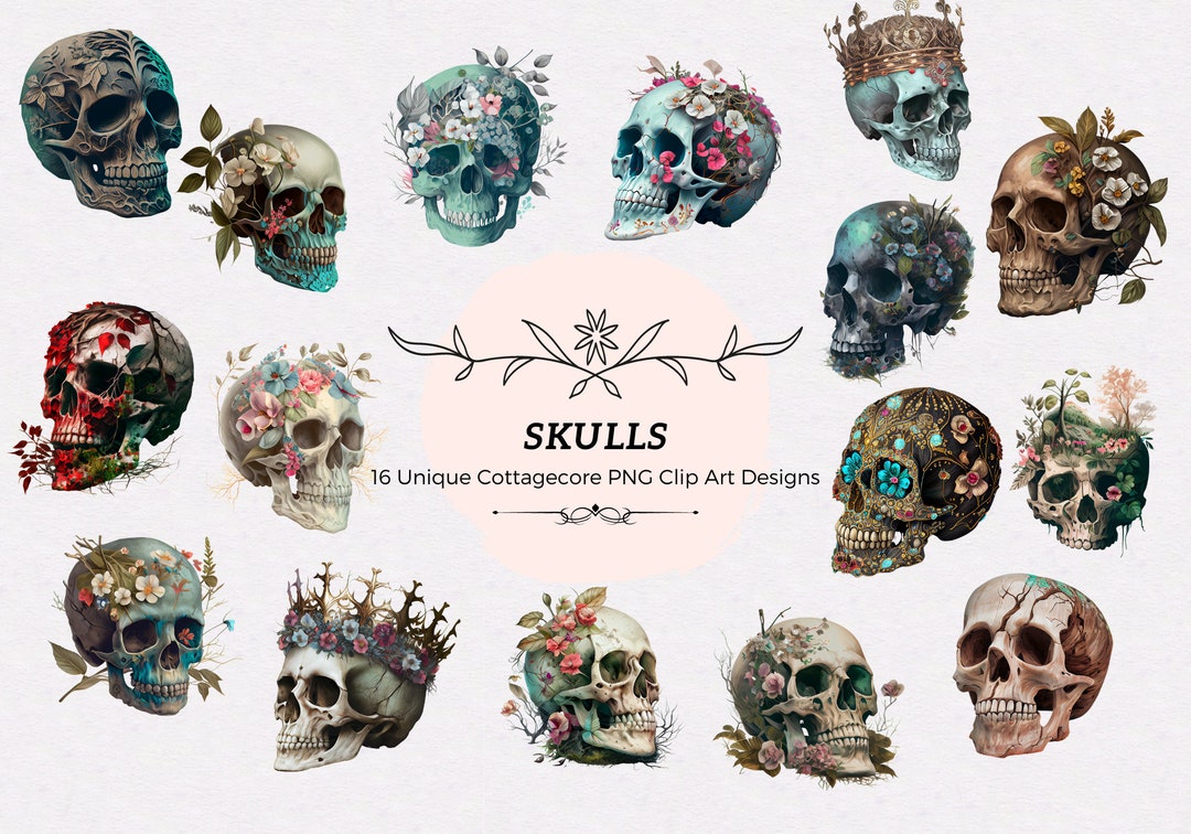 PNG Skull Clipart Halloween Skulls Art Digital Download Bundle 16 ...