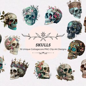 PNG Skull Clipart Halloween Skulls Art Digital Download Bundle 16 ...