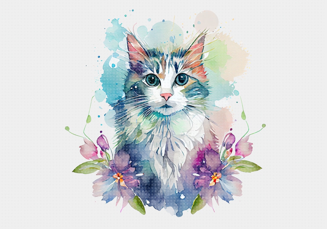 Cat Watercolor Portrait | Watercolor Cat PNG Digital Download Clip Art ...