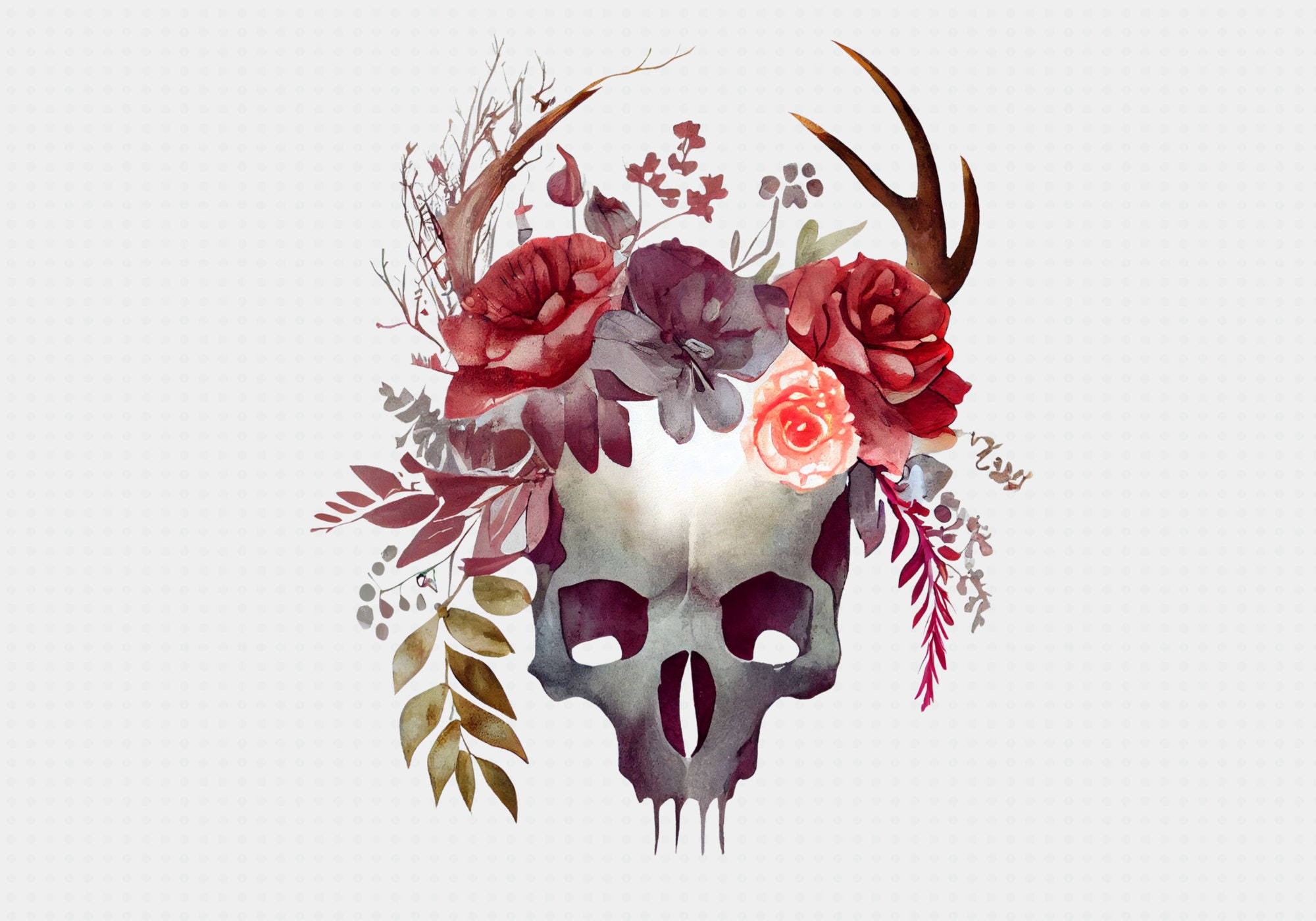 Horned Floral Skull PNG Digital Download Clip Art Gothic Art ...