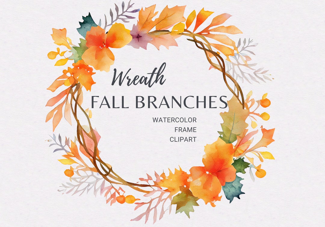 Fall Branches Floral Wreath | Watercolor Wreath PNG | Floral Clipart ...