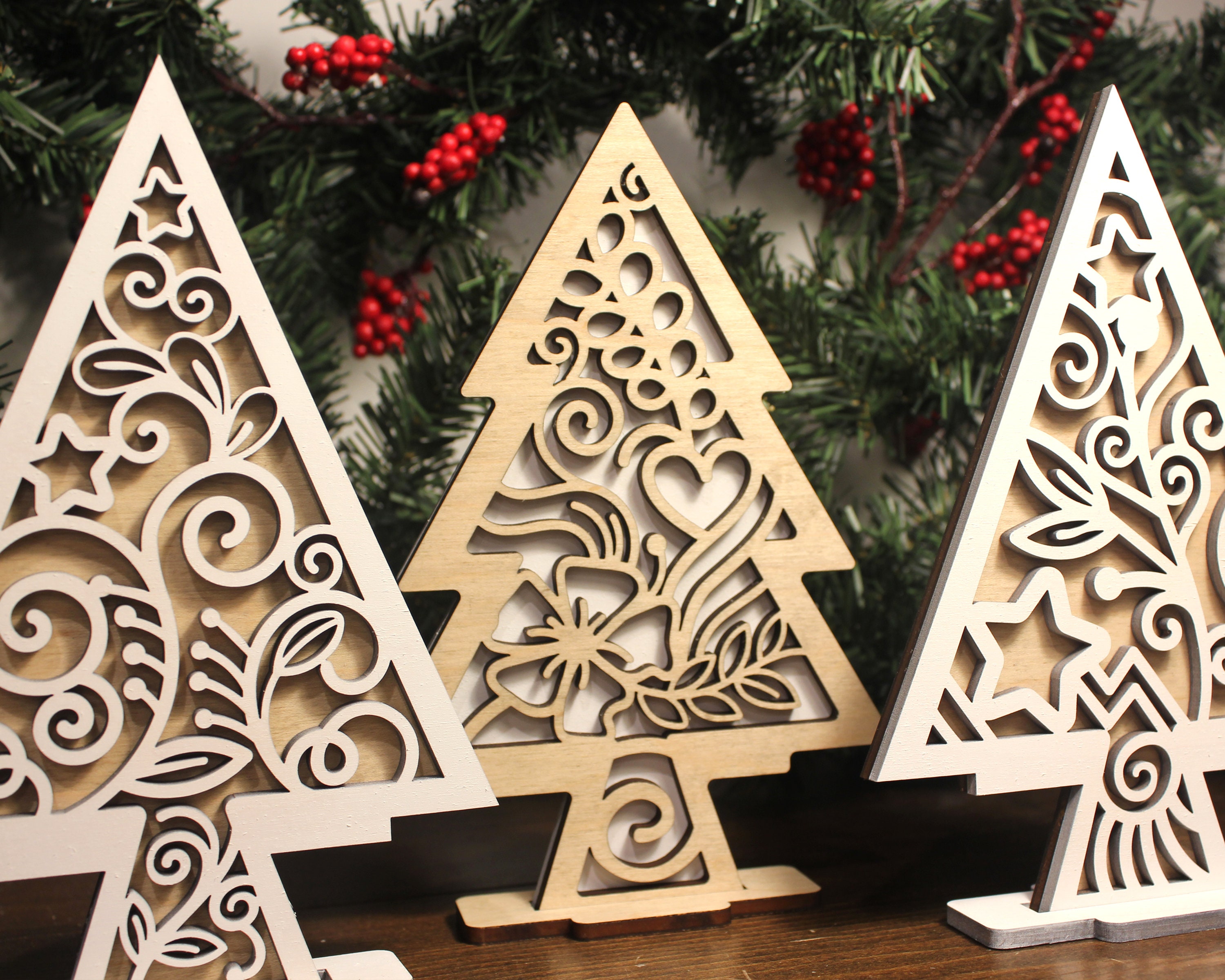 Handmade Wooden Christmas Tree Decor: Freestanding Tabletop Decoration ...
