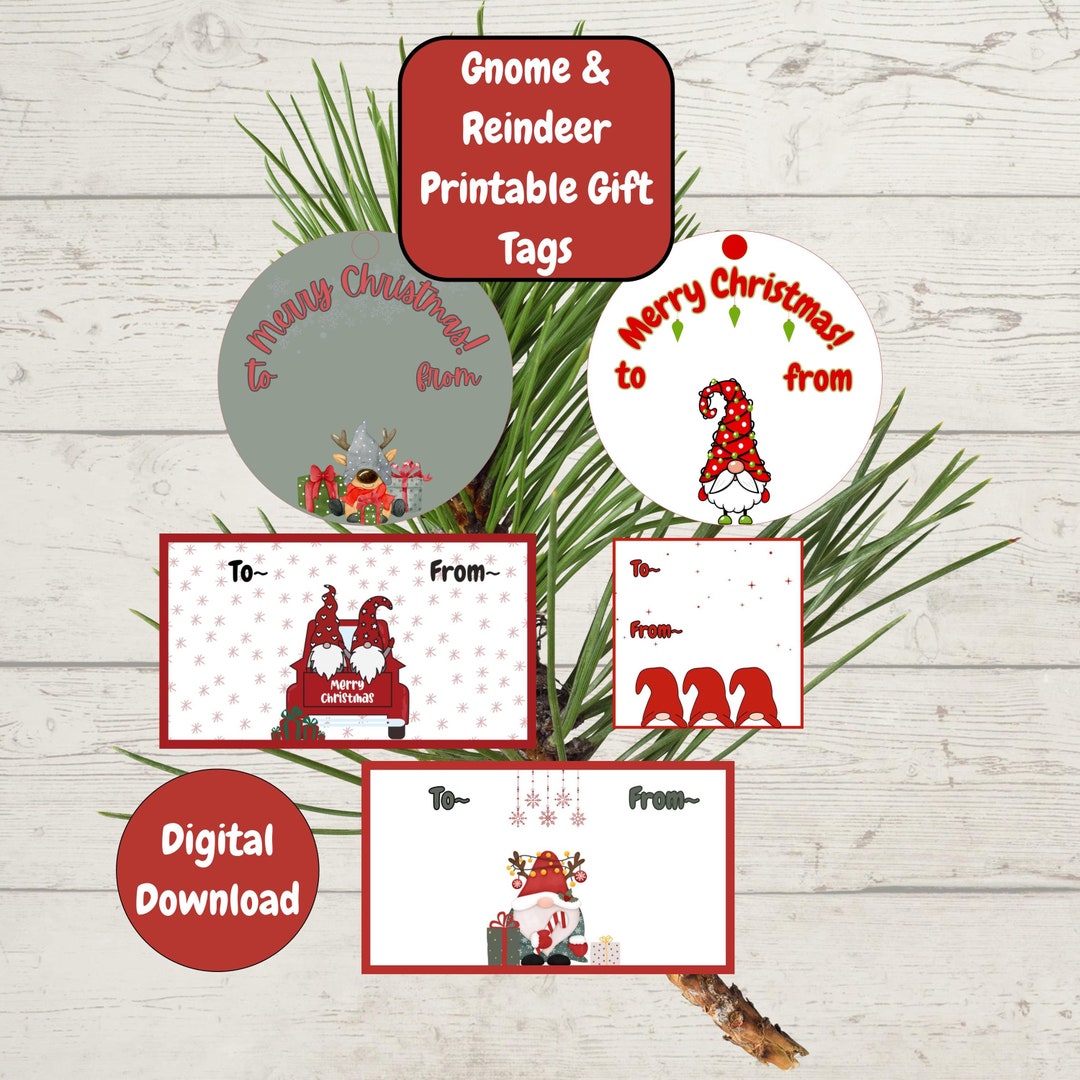 Gnome Printable Gift Tags, Reindeer Printable Gift Tag, Digital ...