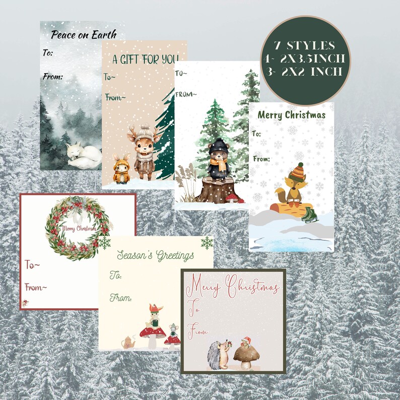 Printable Christmas Gift Tags, Forest Creatures Gift Tags, Digital ...