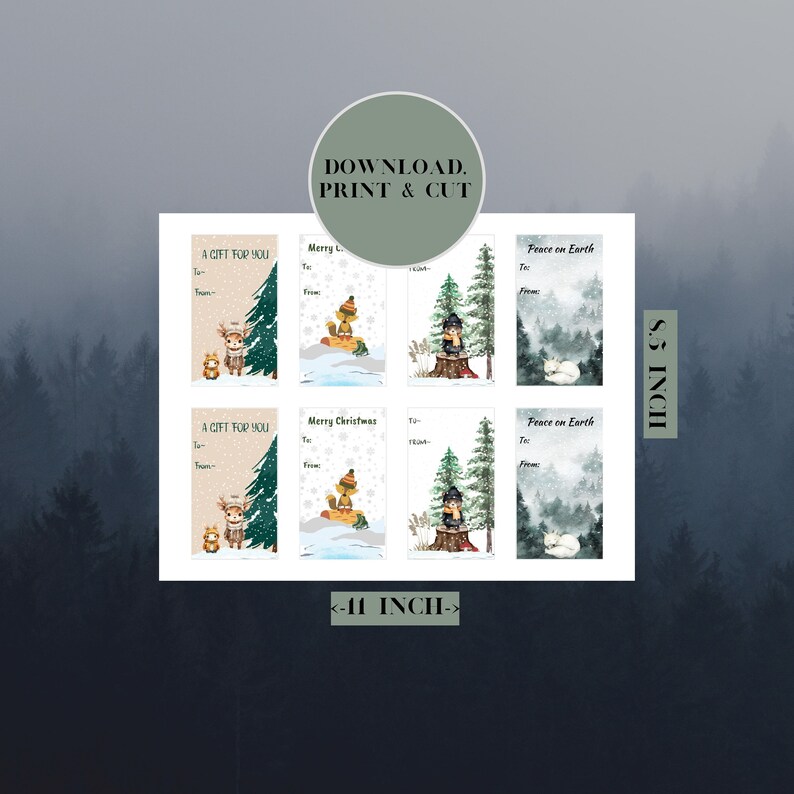 Printable Christmas Gift Tags, Forest Creatures Gift Tags, Digital ...