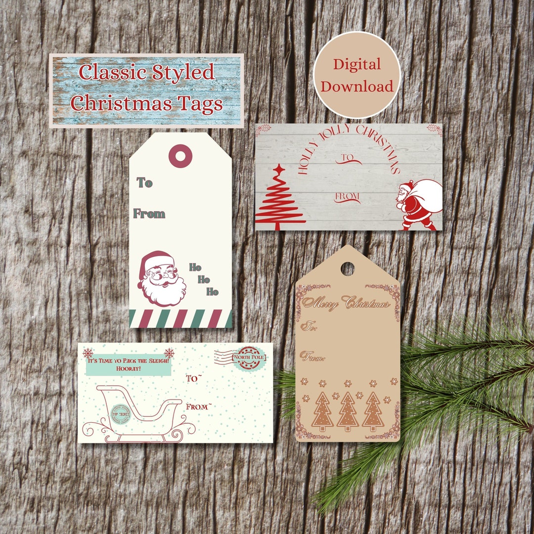 Christmas Gift Tags, Printable Gift Tags, Digital Download, Classic ...