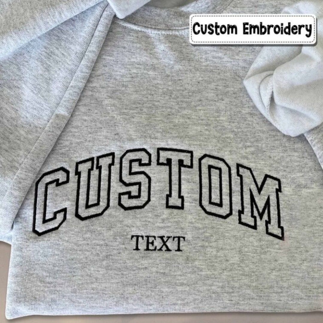 Custom Embroidered Varsity Crewneck, College Letters Crewneck, Text ...
