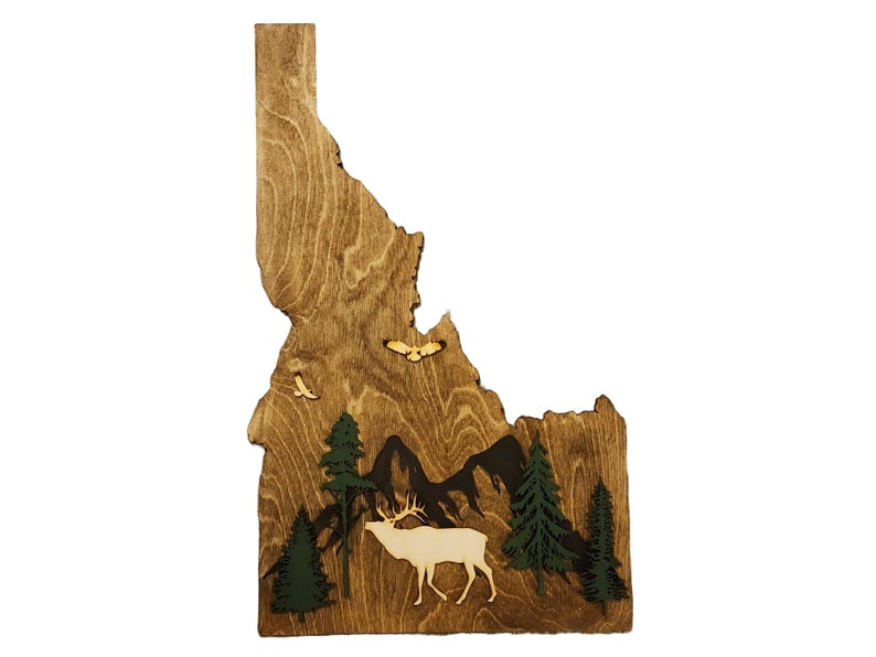 Idaho Themed Rustic Wall or Table Decor Laser Engraved Mountain Range ...