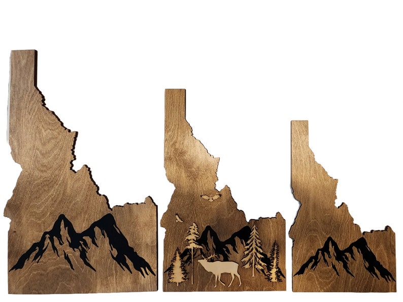 Idaho Themed Rustic Wall or Table Decor Laser Engraved Mountain Range ...