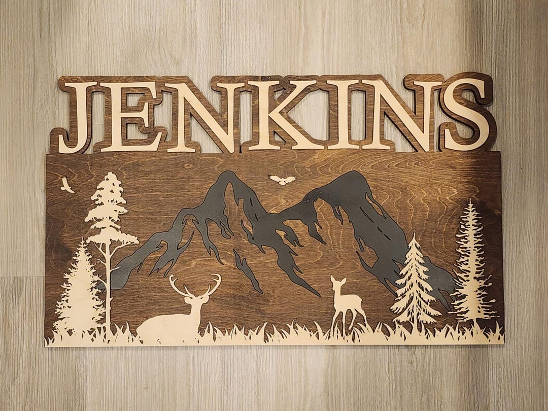 Outdoor Name Sign Mountain Theme Laser Engraved Custom Wood Sign for ...
