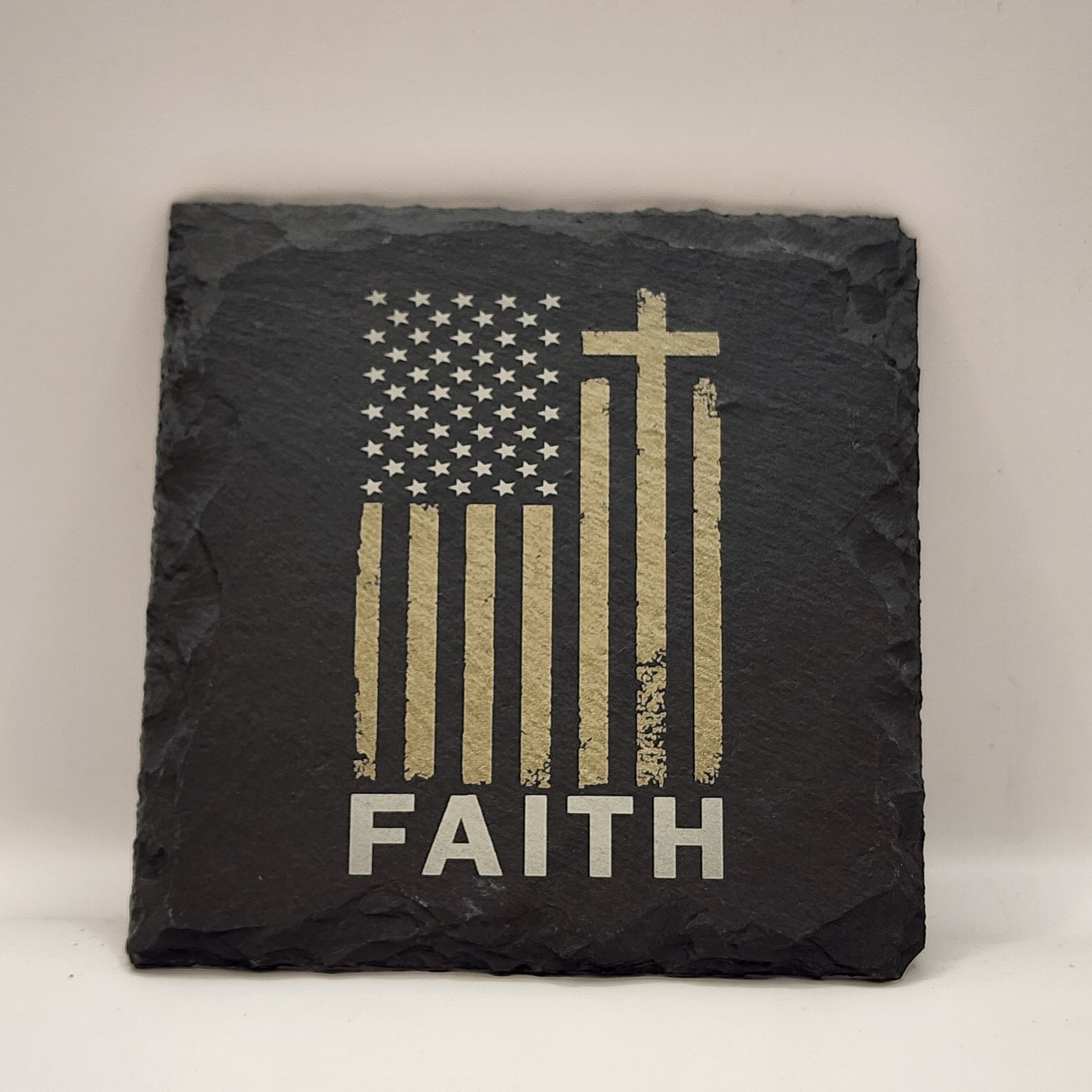 Religious Slate Coaster With Faith Flag Laser Engraved Great for ...