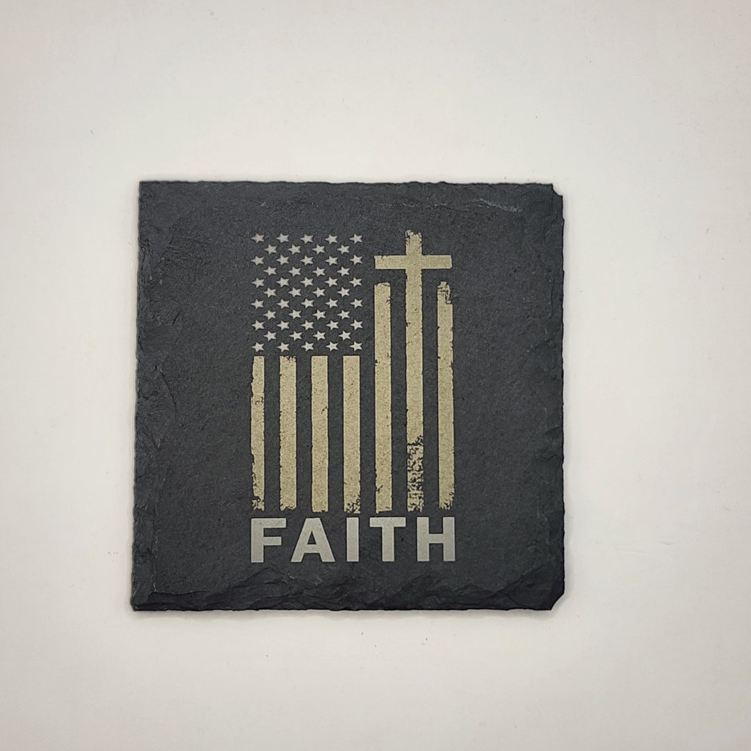 Religious Slate Coaster With Faith Flag - Laser Engraved Decor ...