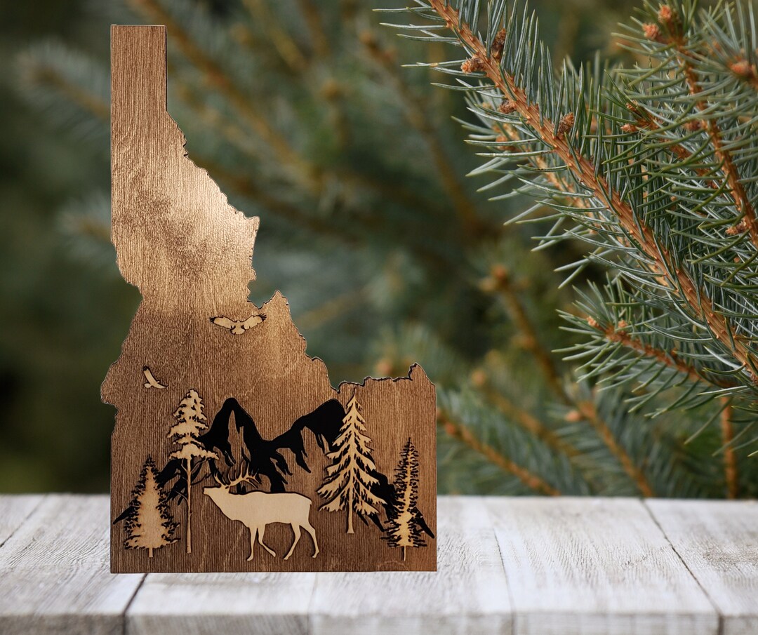 Rustic Idaho Home Accent - Laser Engraved Mountain Decor for Table or ...