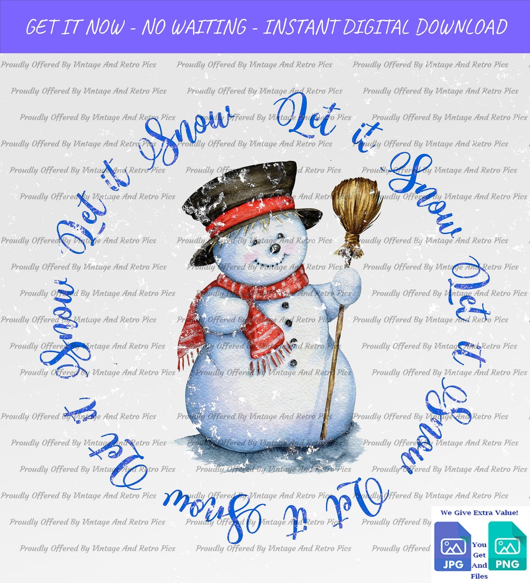 Beautiful Retro Snowman Image! Instant High Quality 300 DPI ...