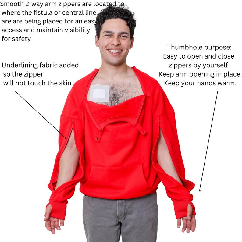 Thick Warm Dialysis | Chemo | Infusion Sweatshirt for Chest Port ...