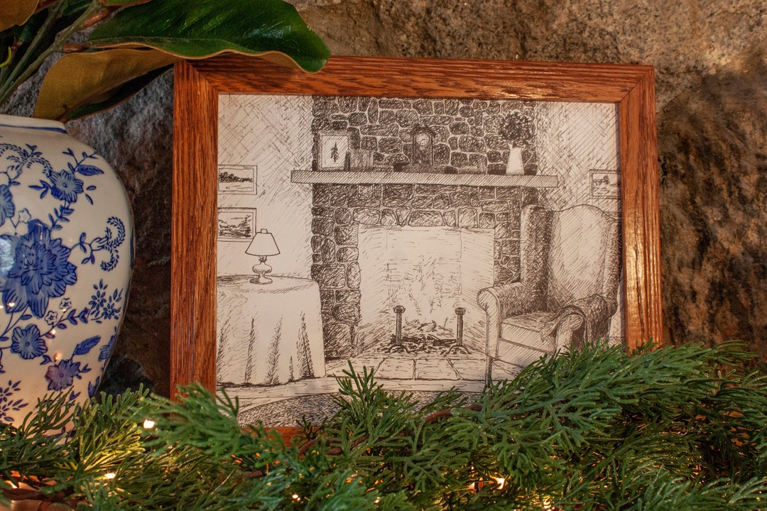 4x5, 8x10 Art Print Download Fireplace Ink Drawing - Etsy