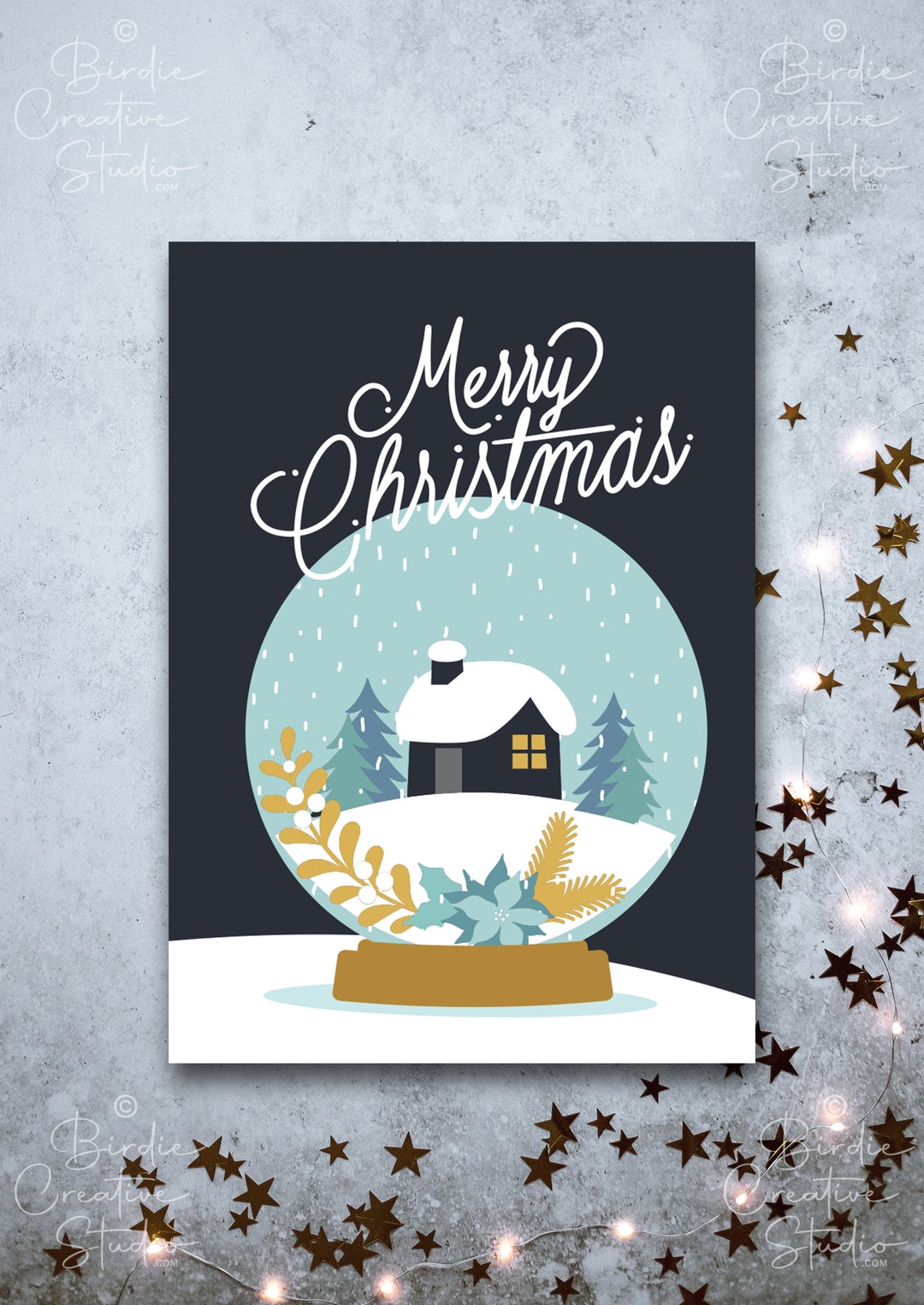 Snow Globe Christmas Card, Script, Holiday Card, Digital Download ...